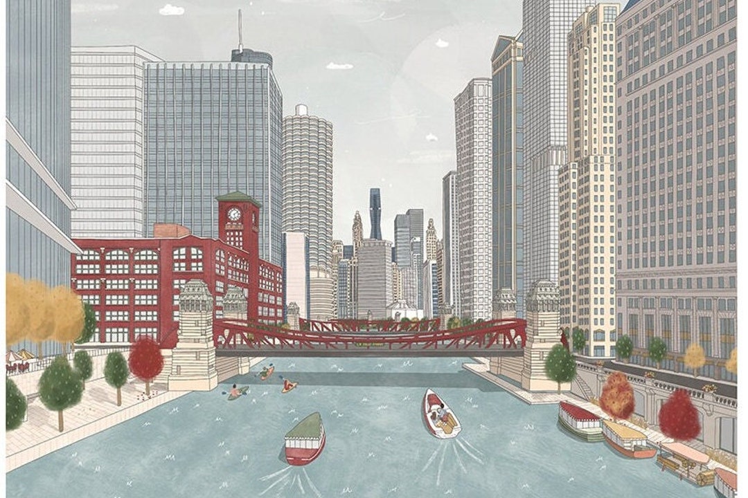 Chicago Riverwalk Fine Art Print Architecture Tour Windy City Souvenir ...