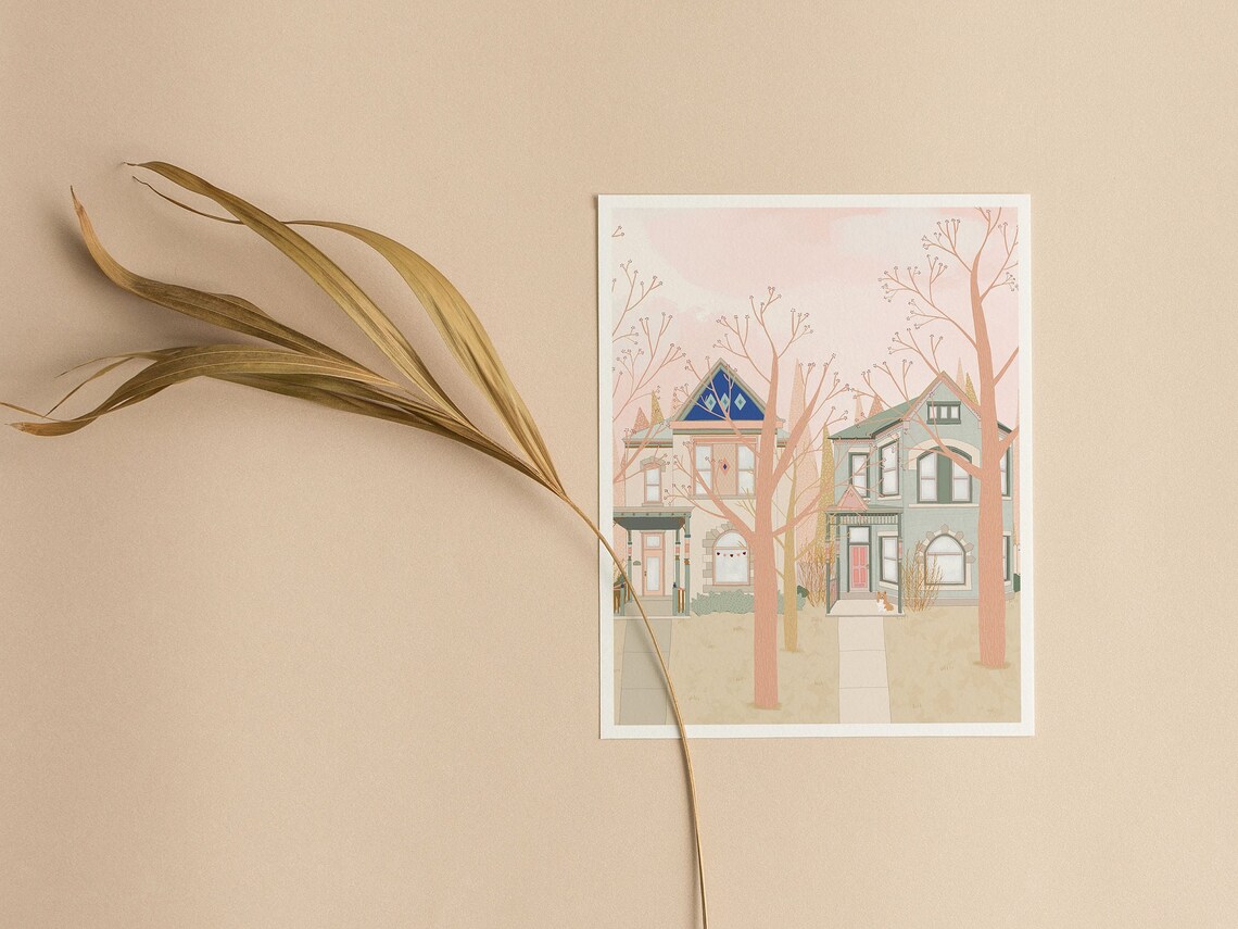 Victorian Houses 8x10 Wall Art Illustrated Print Cozy - Etsy