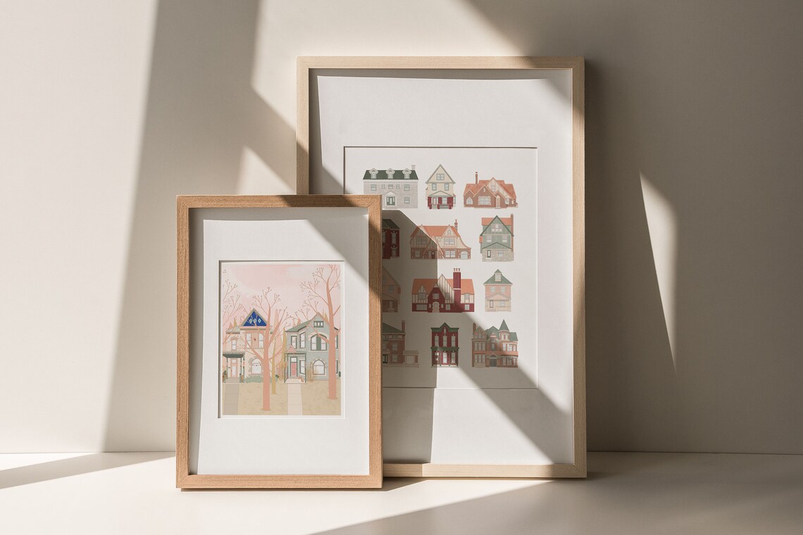 Victorian Houses 8x10 Wall Art Illustrated Print Cozy - Etsy