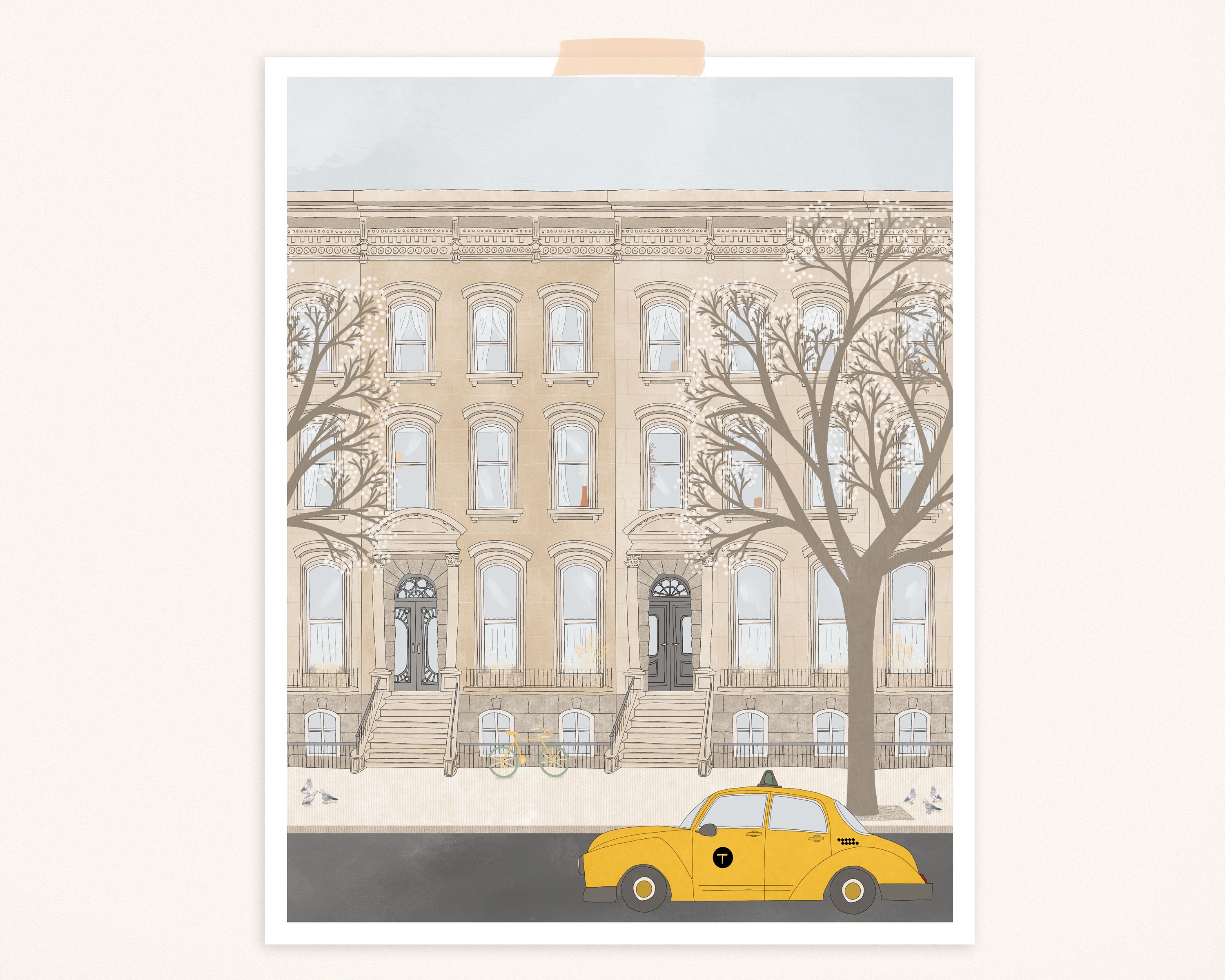 Art Print New York | Brownstone Architecture | City Home Decor | Travel ...