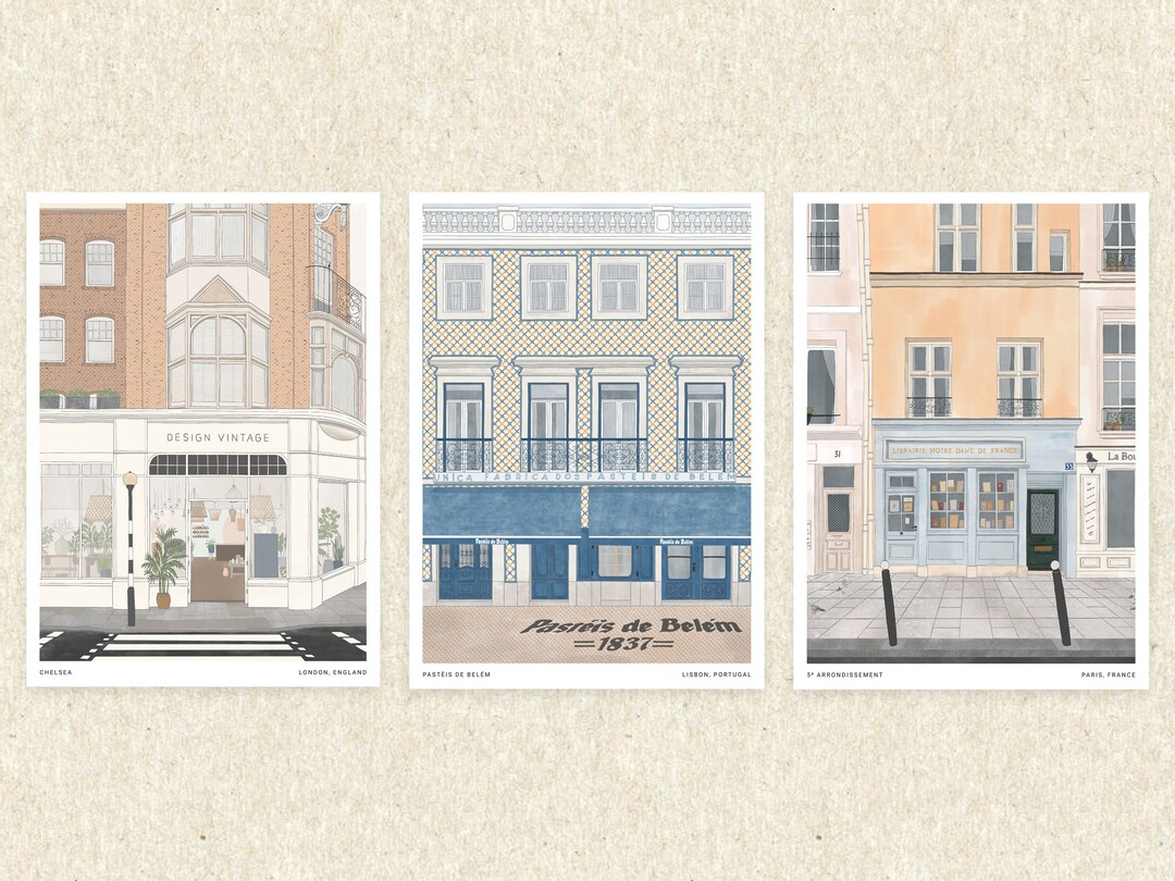 Set of 3 Postcards European Storefronts Illustrated Prints Paris ...
