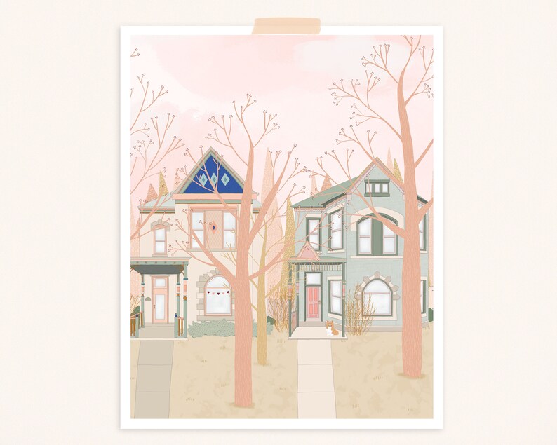Victorian Houses 8x10 Wall Art Illustrated Print Cozy - Etsy