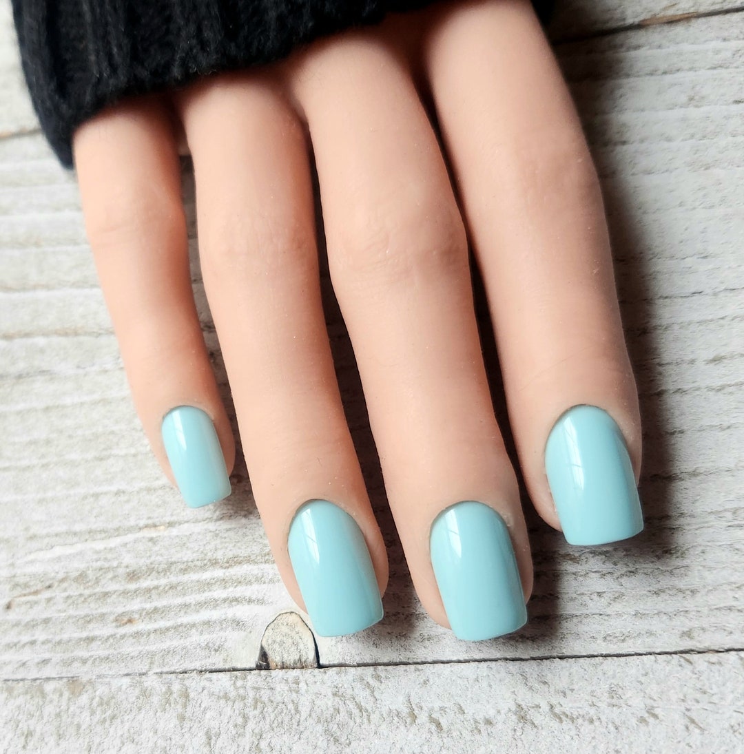 Full Set Mint Blue Fake Nails. Handmade Reusable Press on - Etsy