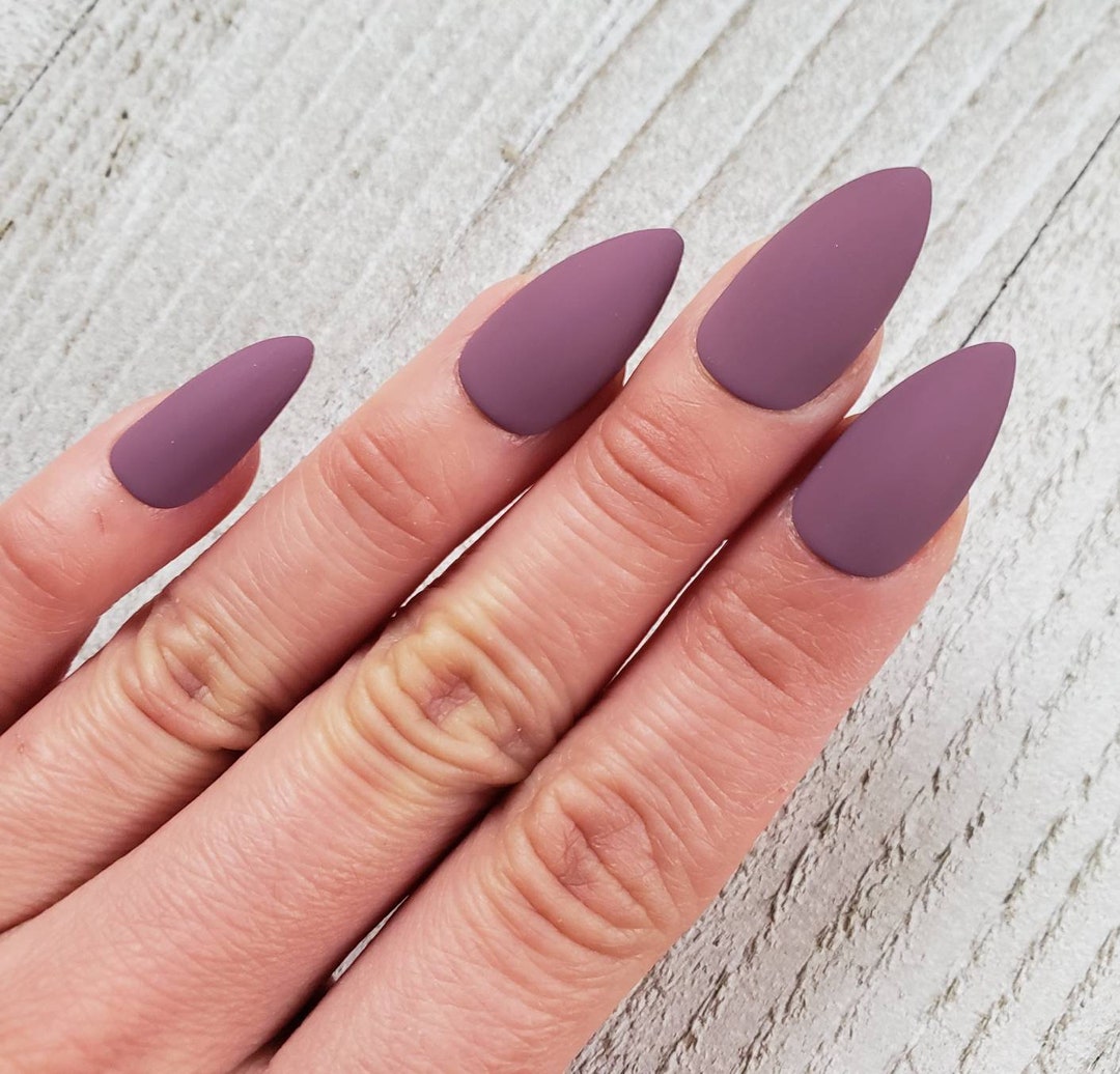 Full Set -dusky Purple Fake Nails. Handmade Reusable Press on Nails ...