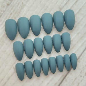 Dusty Blue Full Set Press on Nails. Handmade Reusable Fake Nails ...
