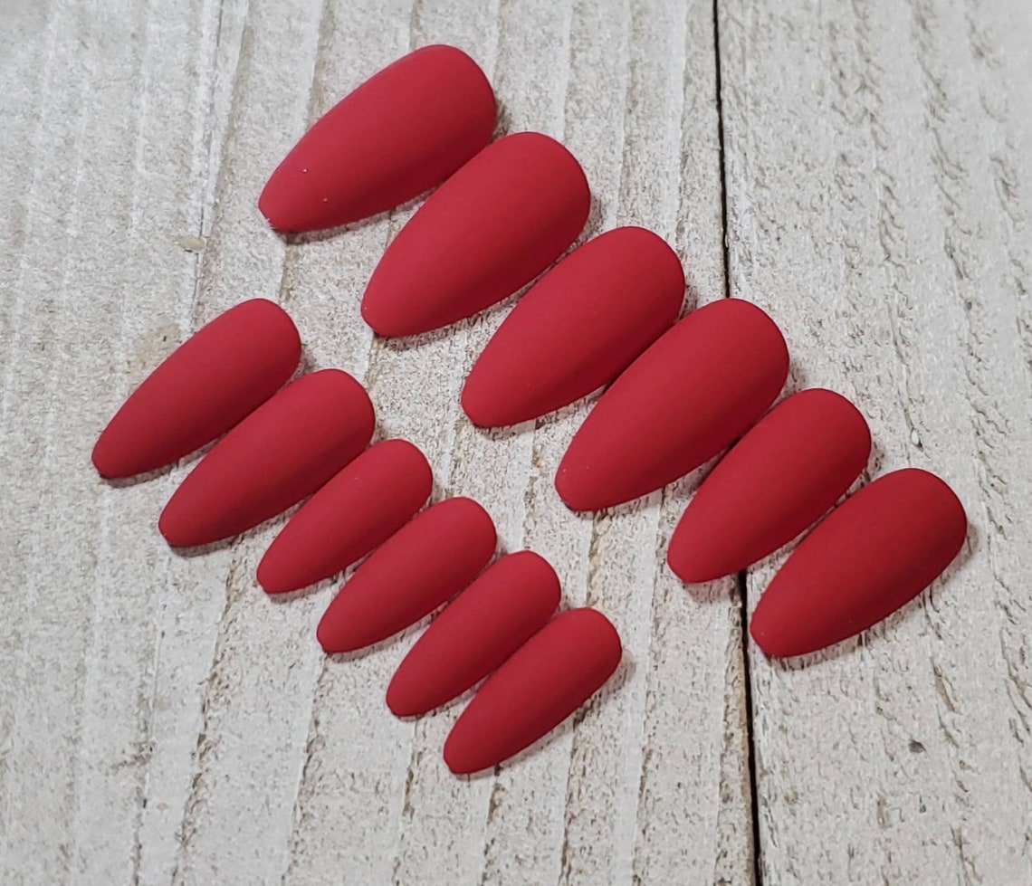 Candy Apple Red Fake Nails Press on Nails False Nails Faux - Etsy
