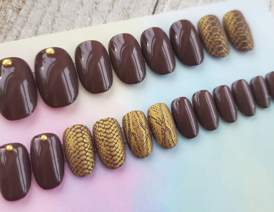 Gold Snake Skin Press on Nails. Fake Nails Faux Nails False - Etsy