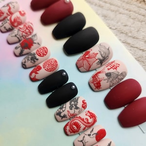 Chinese Painting Inspired Press on Nails. Fake|false|faux Nails ...