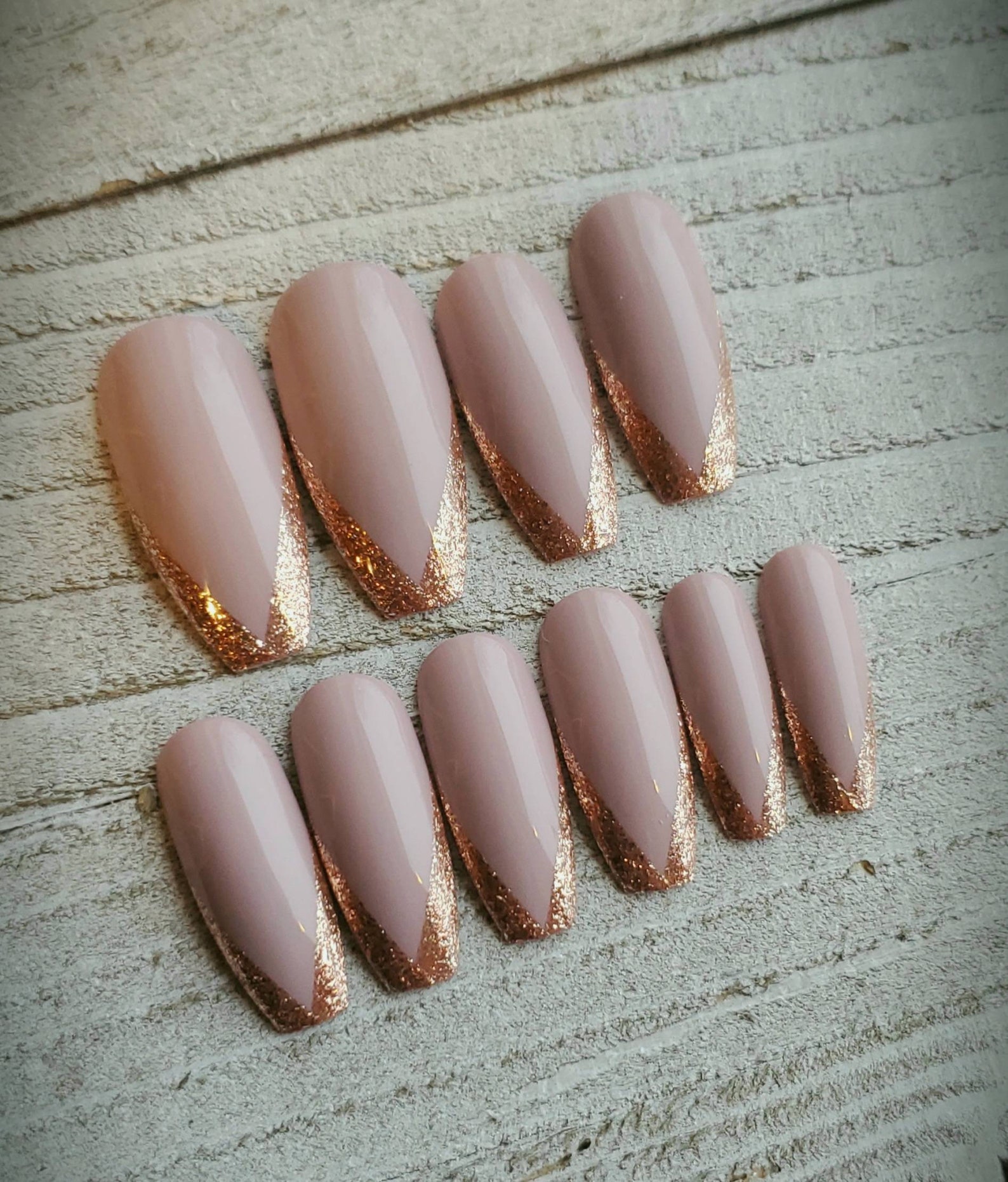 Metallic Gold French Tips Fake Nails. Press on Nails False - Etsy