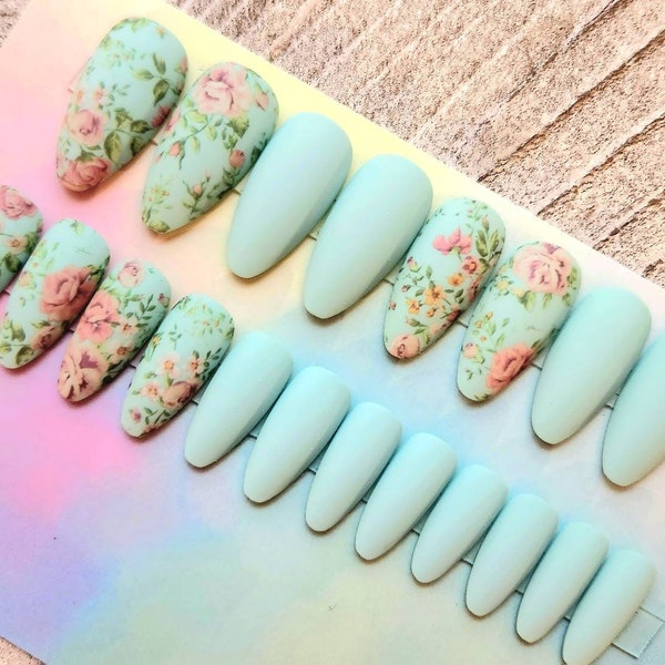 Floral Fake Nails - Etsy