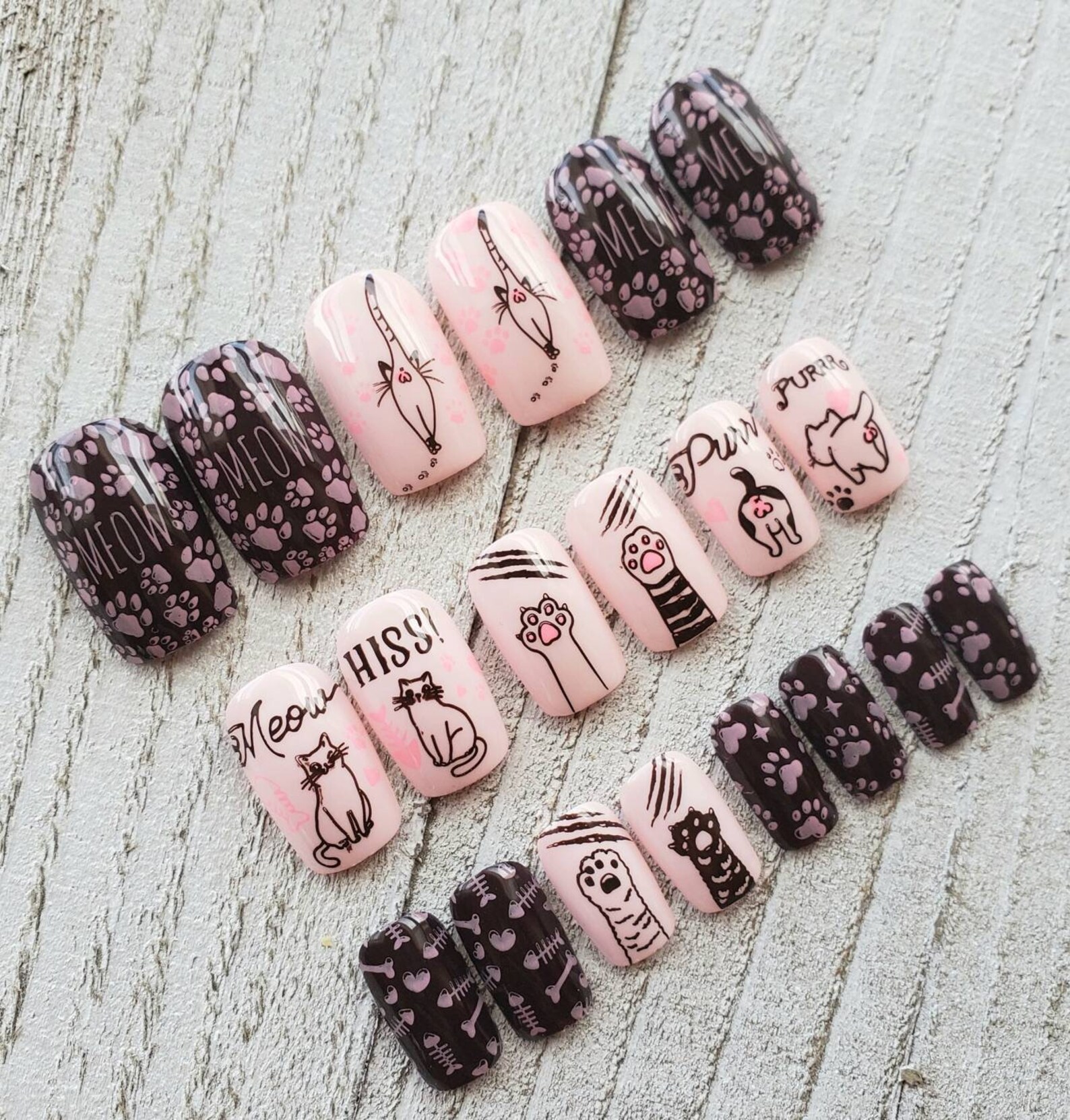 Cats Fake Nails Press on Nails False Nails Faux Nails. Cat - Etsy