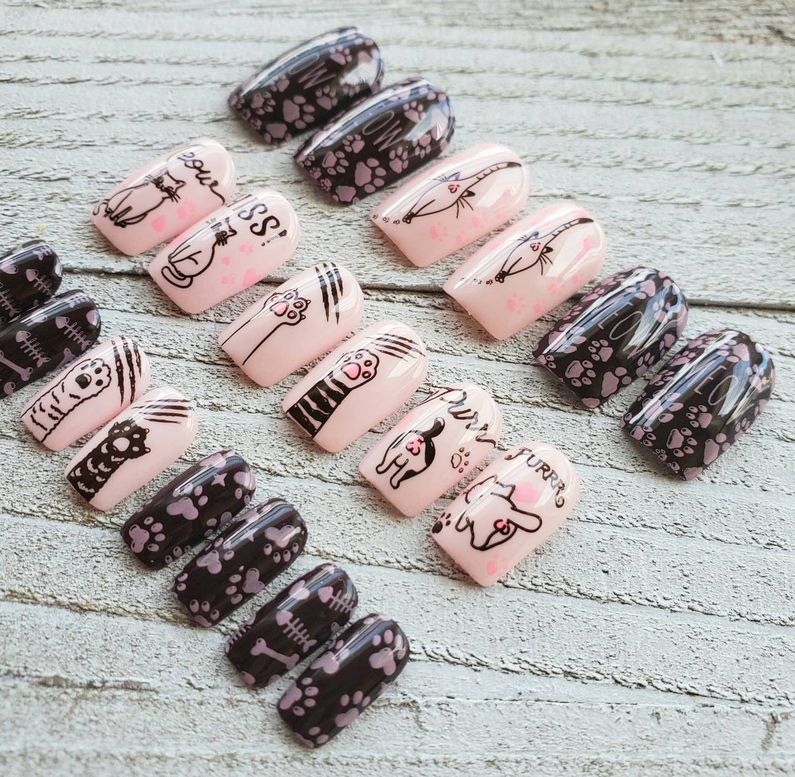 Cats fake nails press on nails false nails faux nails. Cat | Etsy