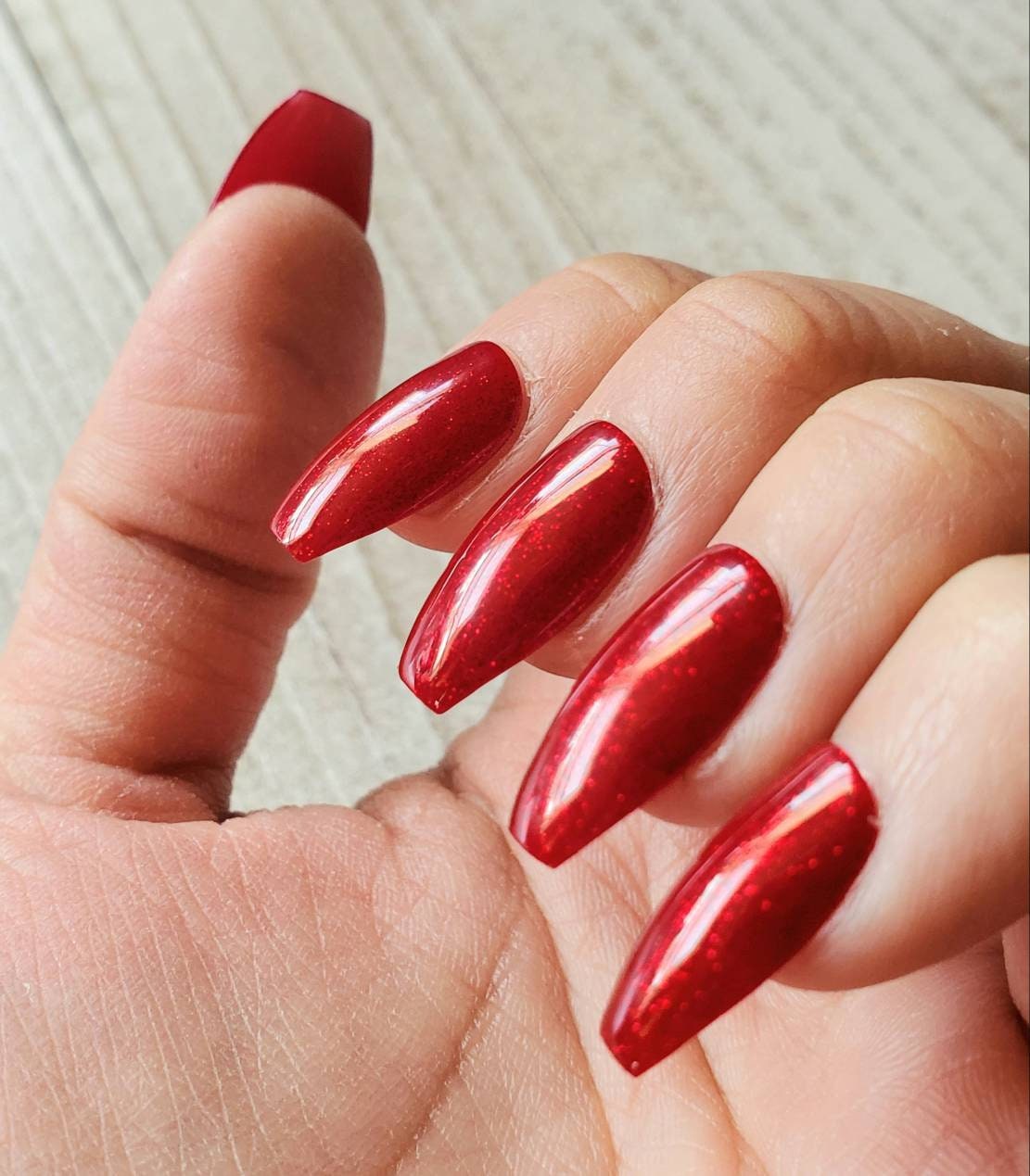 Bright Red Sparkle Fake Nails Press on Nails False Nails | Etsy