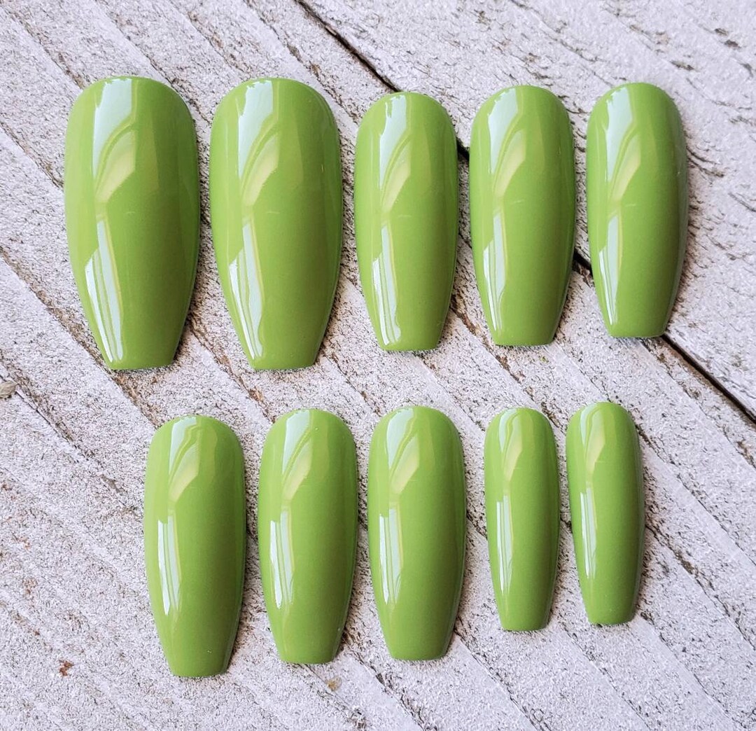 Full Set - Lime Green Fake Nails • Handmade Reusable Press on Nails ...