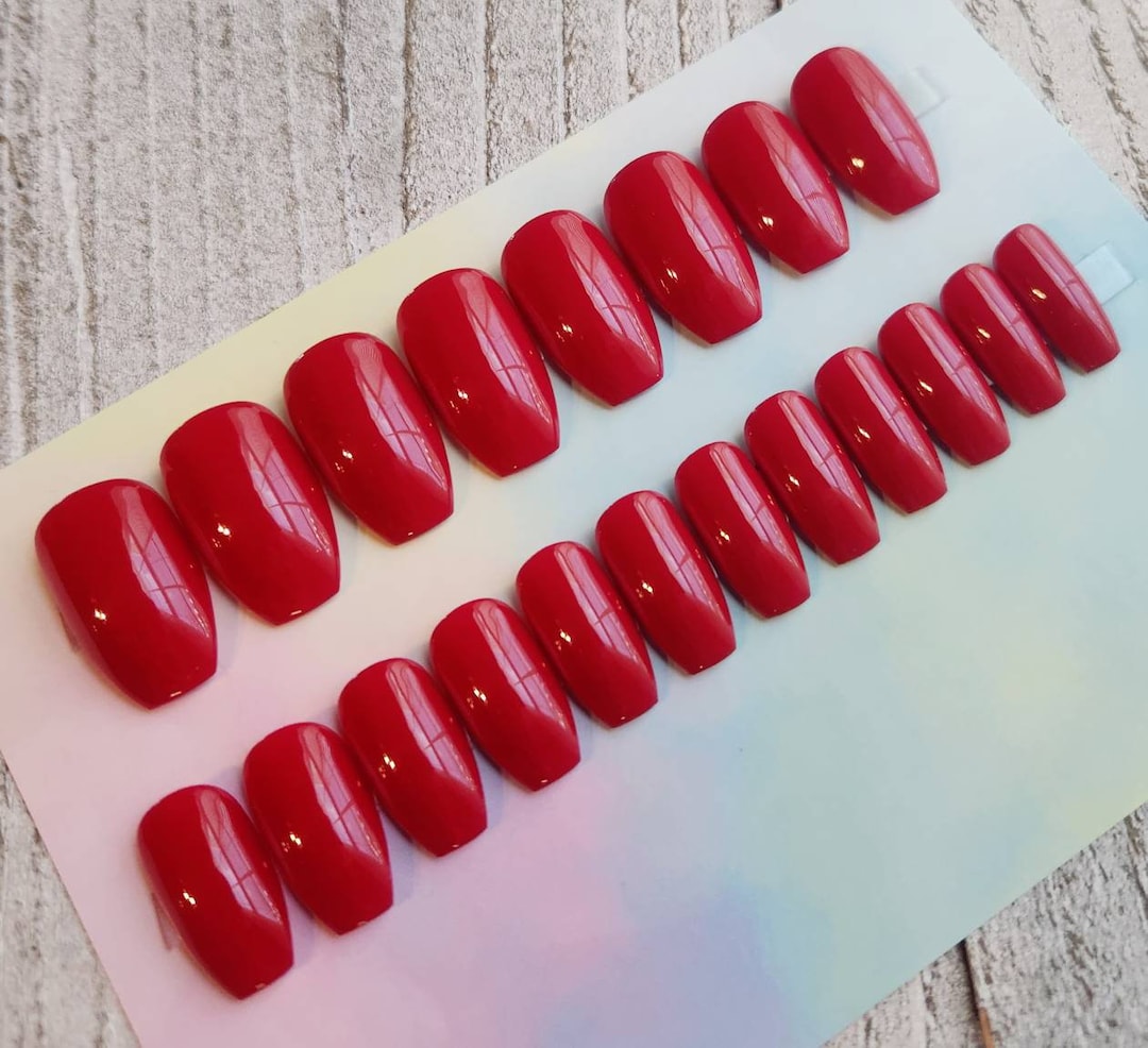 Candy Apple Red Fake Nails, Press on Nails, False Nails, Faux Nails ...