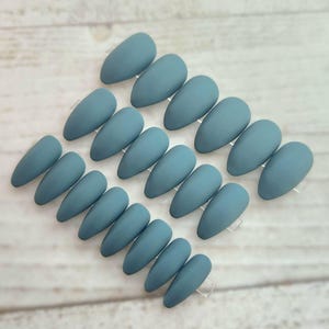 Dusty Blue Full Set Press on Nails. Handmade Reusable Fake Nails ...