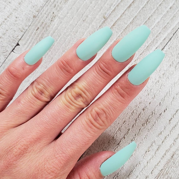 Turquoise Nails Coffin - Etsy