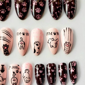 Cats Fake Nails, Press on Nails, False Nails, Faux Nails. Cat Lovers ...