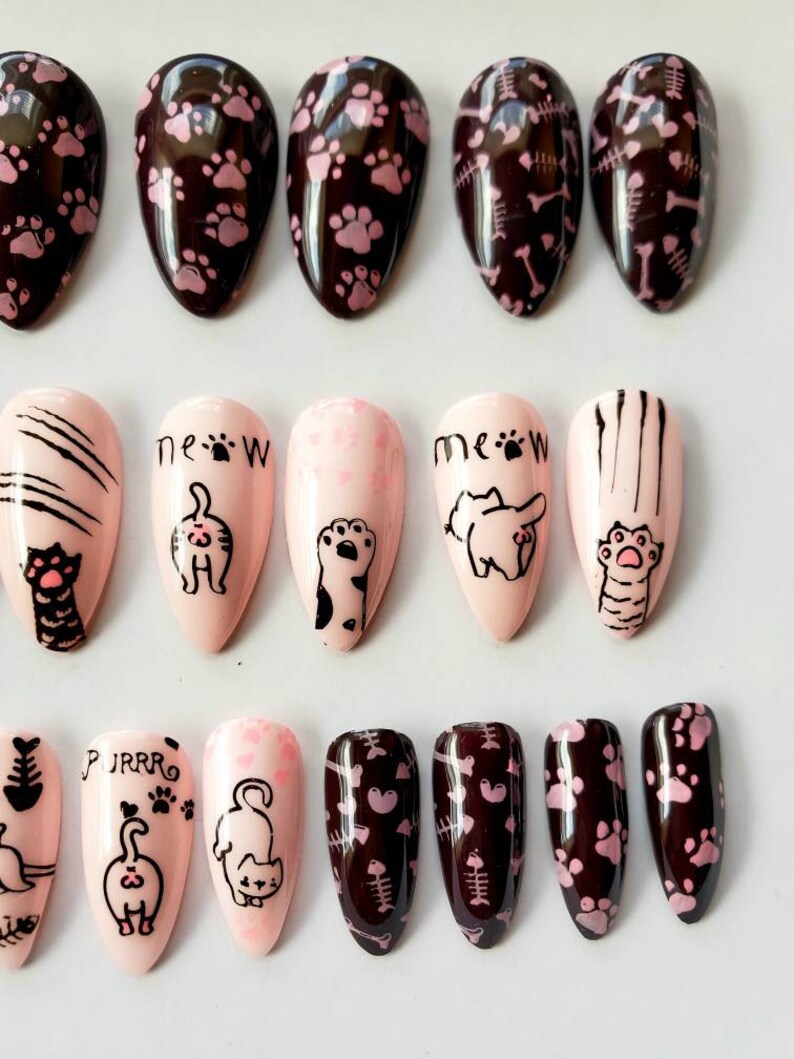 Cats Fake Nails Press on Nails False Nails Faux Nails. Cat | Etsy