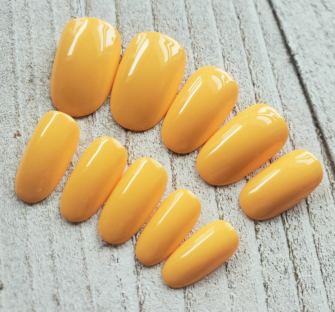 Full Set - Creamy Yellow Press on Nails • Handmade Reusable Fake Nails ...