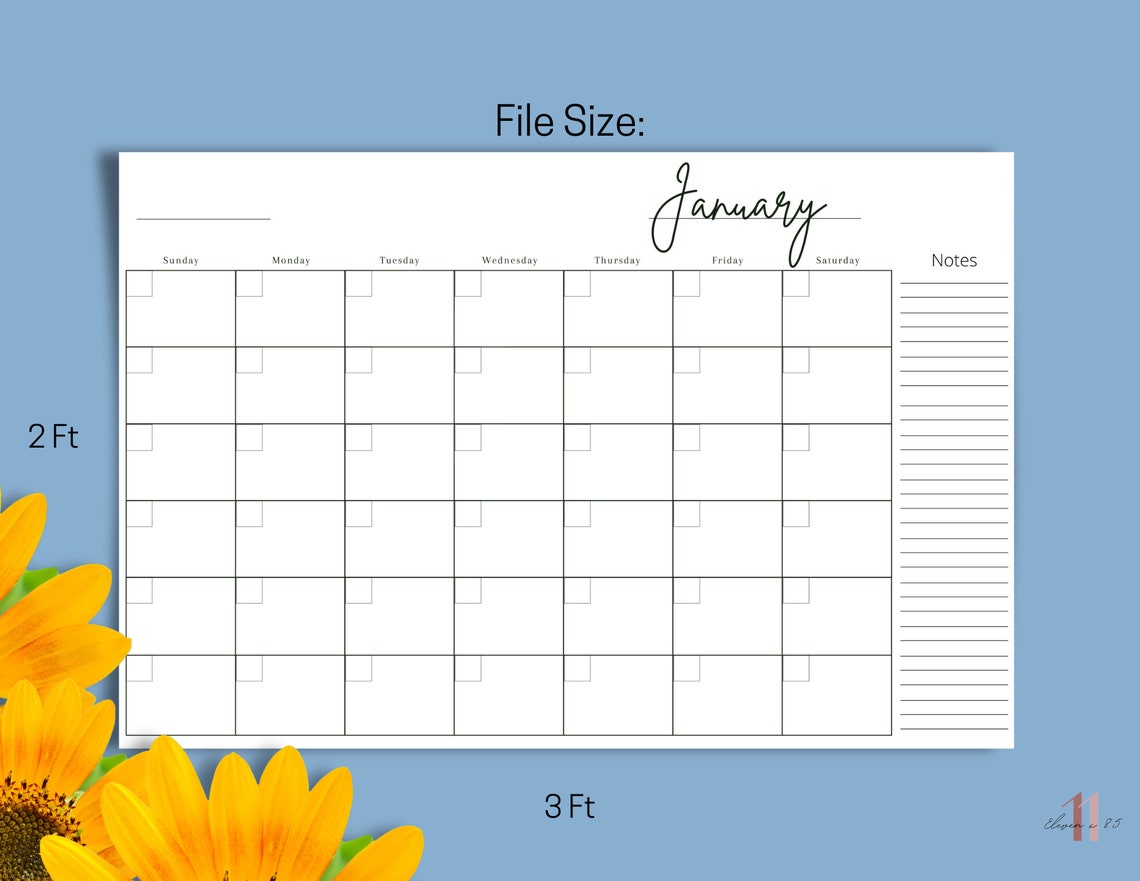 LARGE (max. 3ftx2ft) Blank Printable Calendar Download | Minimalist - Etsy