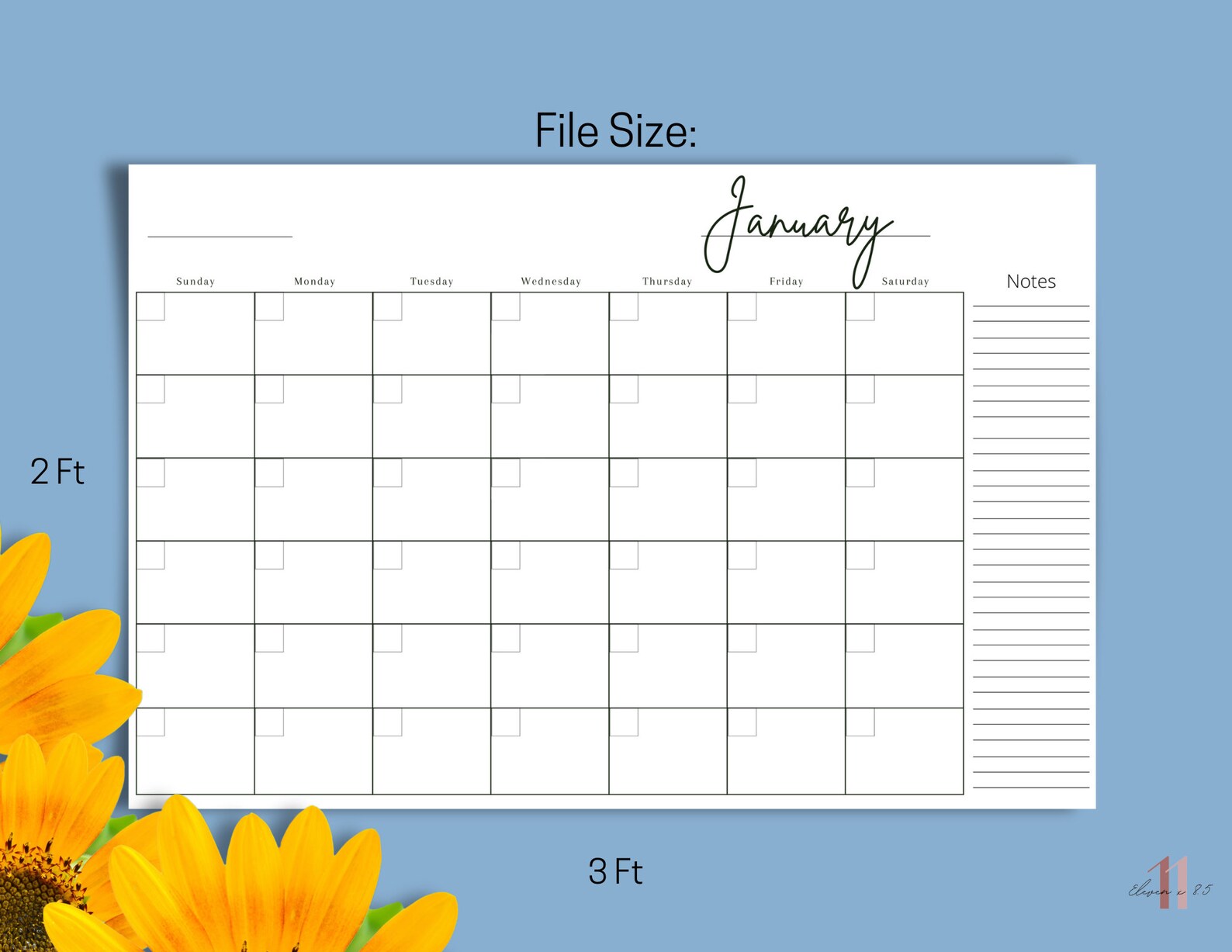 LARGE (max. 3ftx2ft) Blank Printable Calendar Download | Minimalist - Etsy