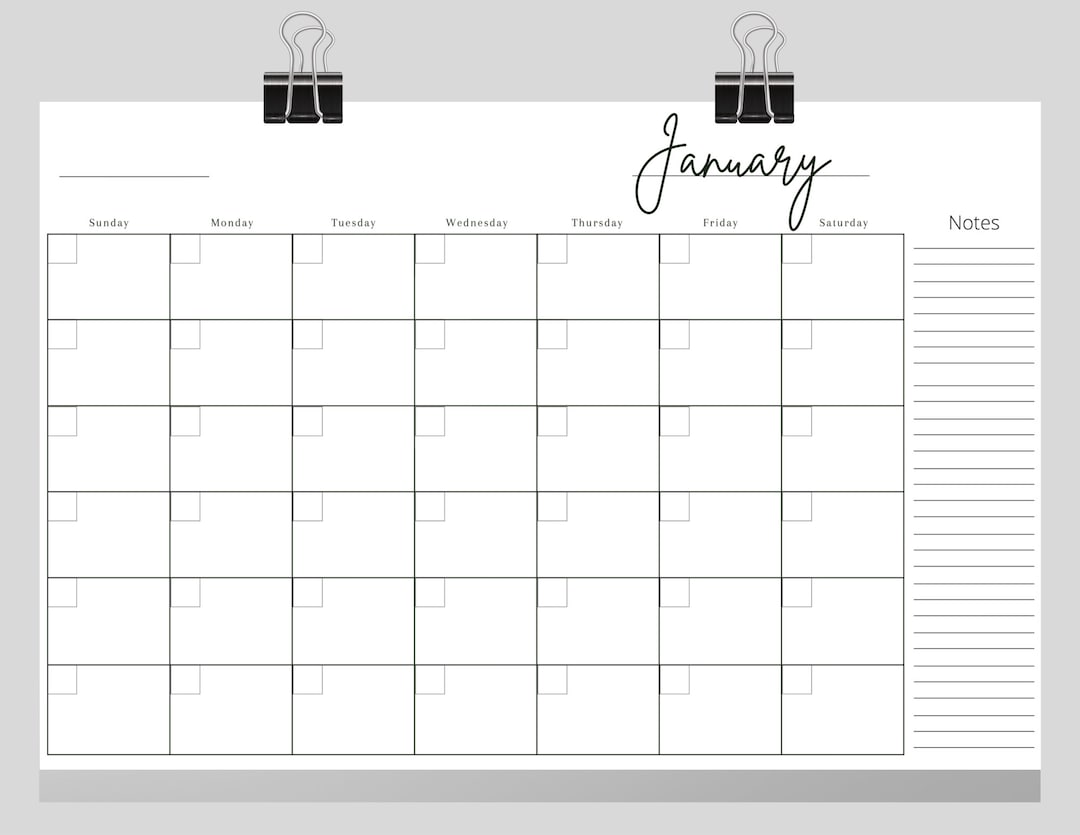 LARGE max. 3ftx2ft Blank Printable Calendar Download - Etsy
