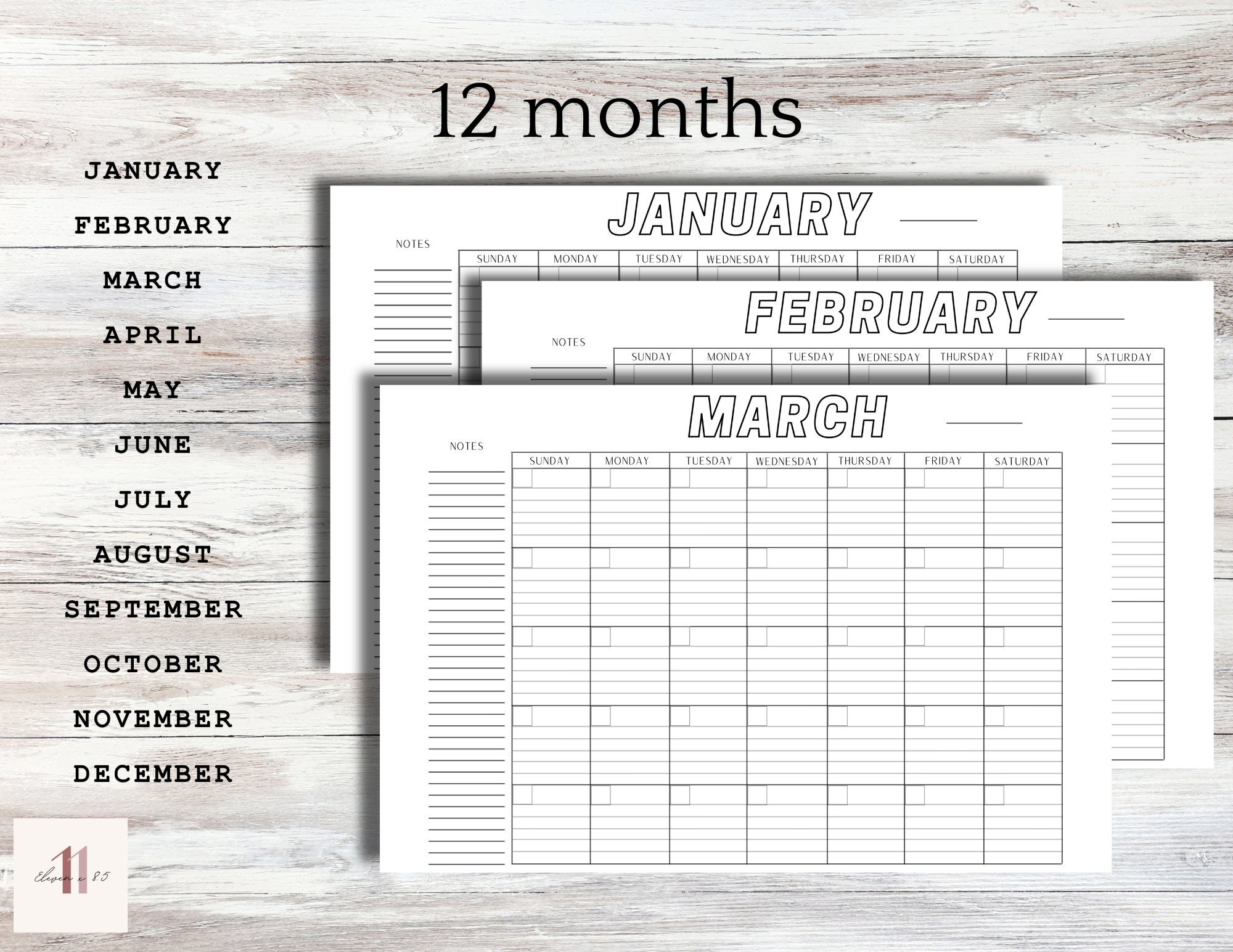 LARGE, Blank Lined Printable Calendar | Minimal | Blank - Etsy