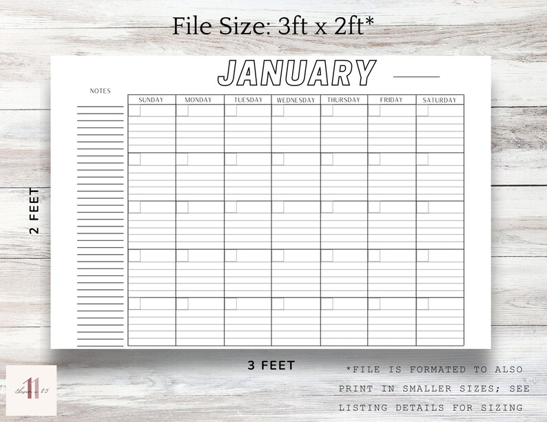 LARGE, Blank Lined Printable Calendar | Minimal | Blank - Etsy