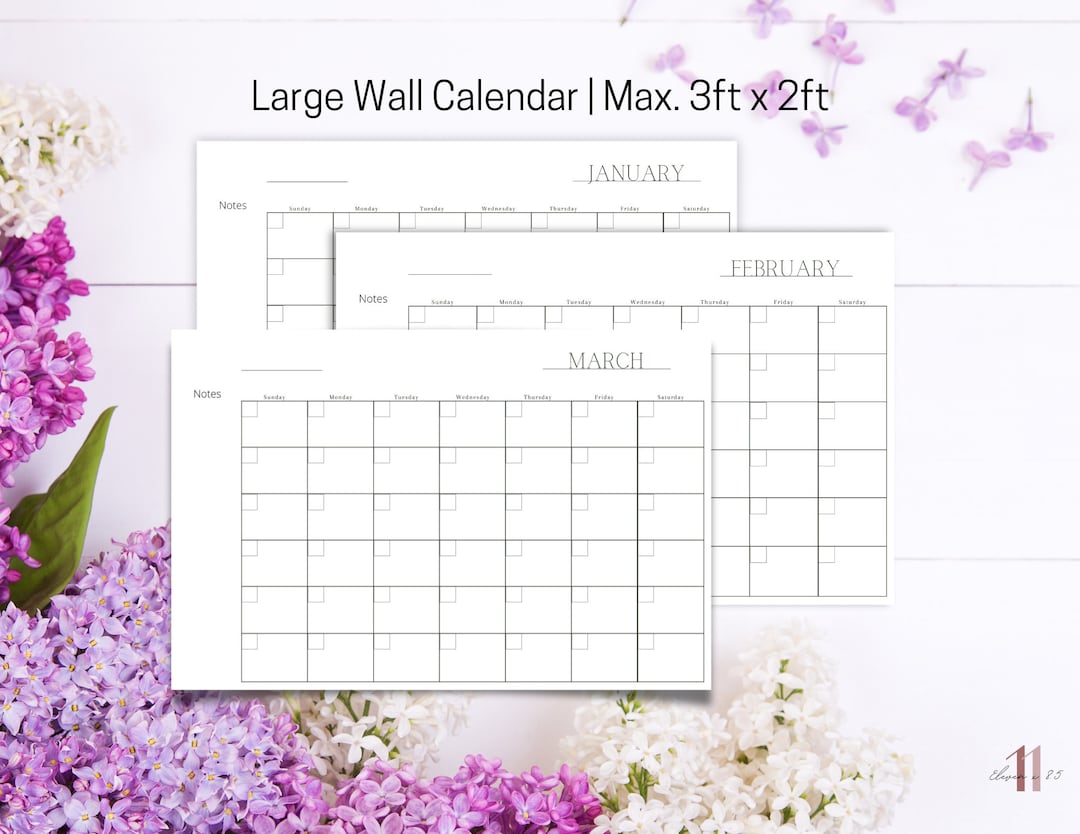 LARGE (max 3ftx2ft) Minimal Printable Calendar | Blank - Etsy