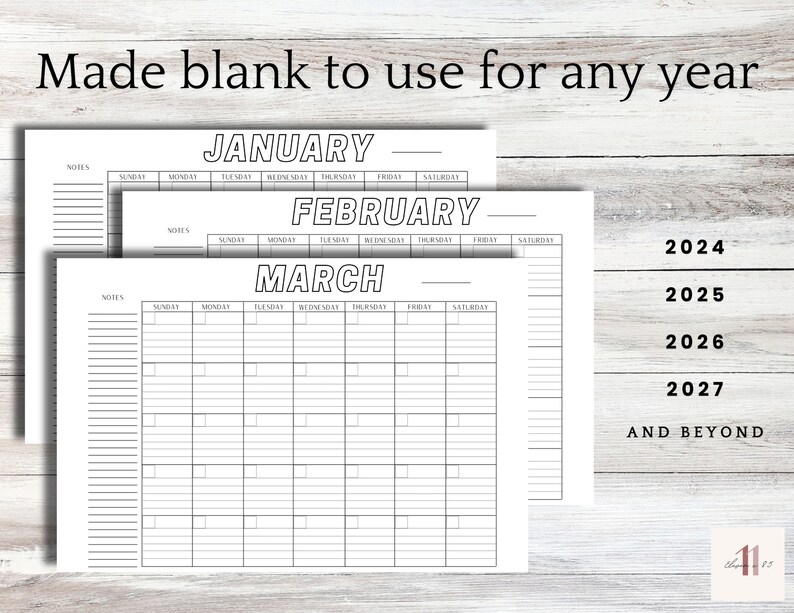 LARGE, Blank Lined Printable Calendar | Minimal | Blank - Etsy