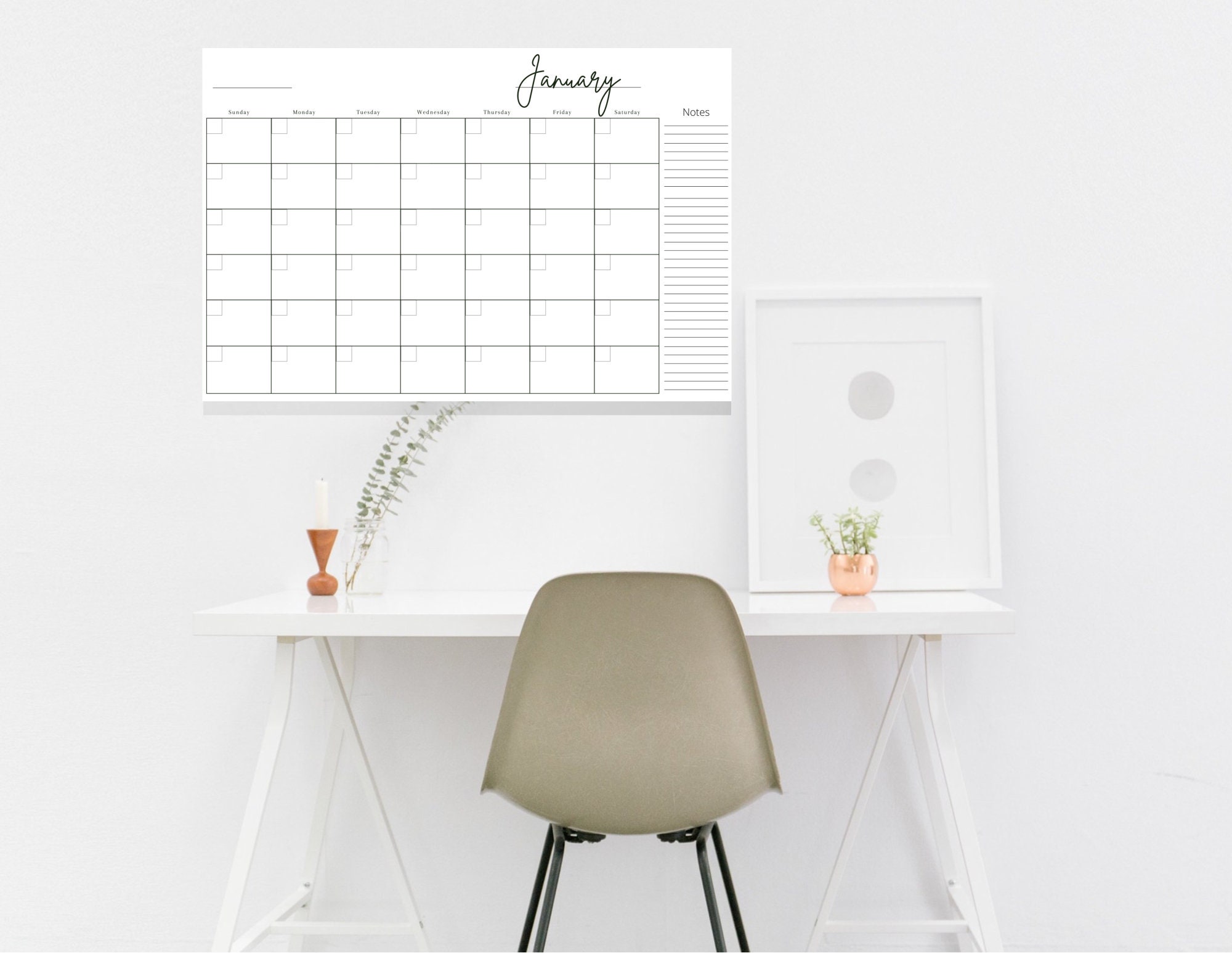 LARGE (max. 3ftx2ft) Blank Printable Calendar Download | Minimalist - Etsy