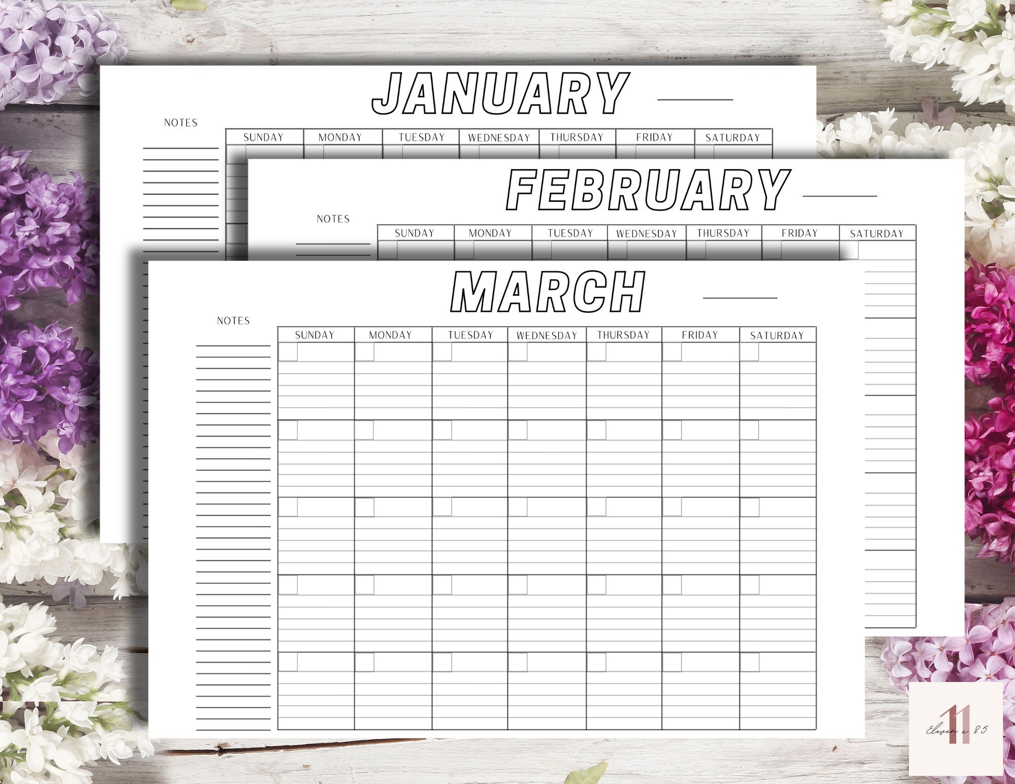 LARGE, Blank Lined Printable Calendar | Minimal | Blank - Etsy