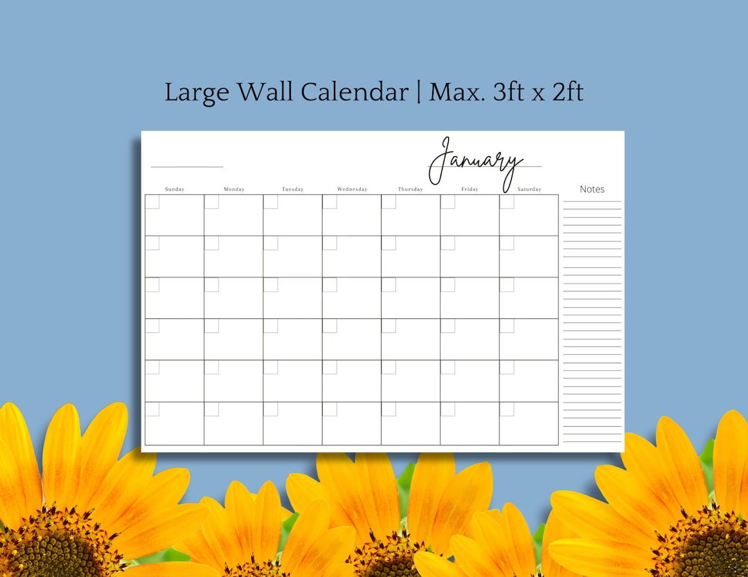 LARGE (max. 3ftx2ft) Blank Printable Calendar Download | Minimalist - Etsy