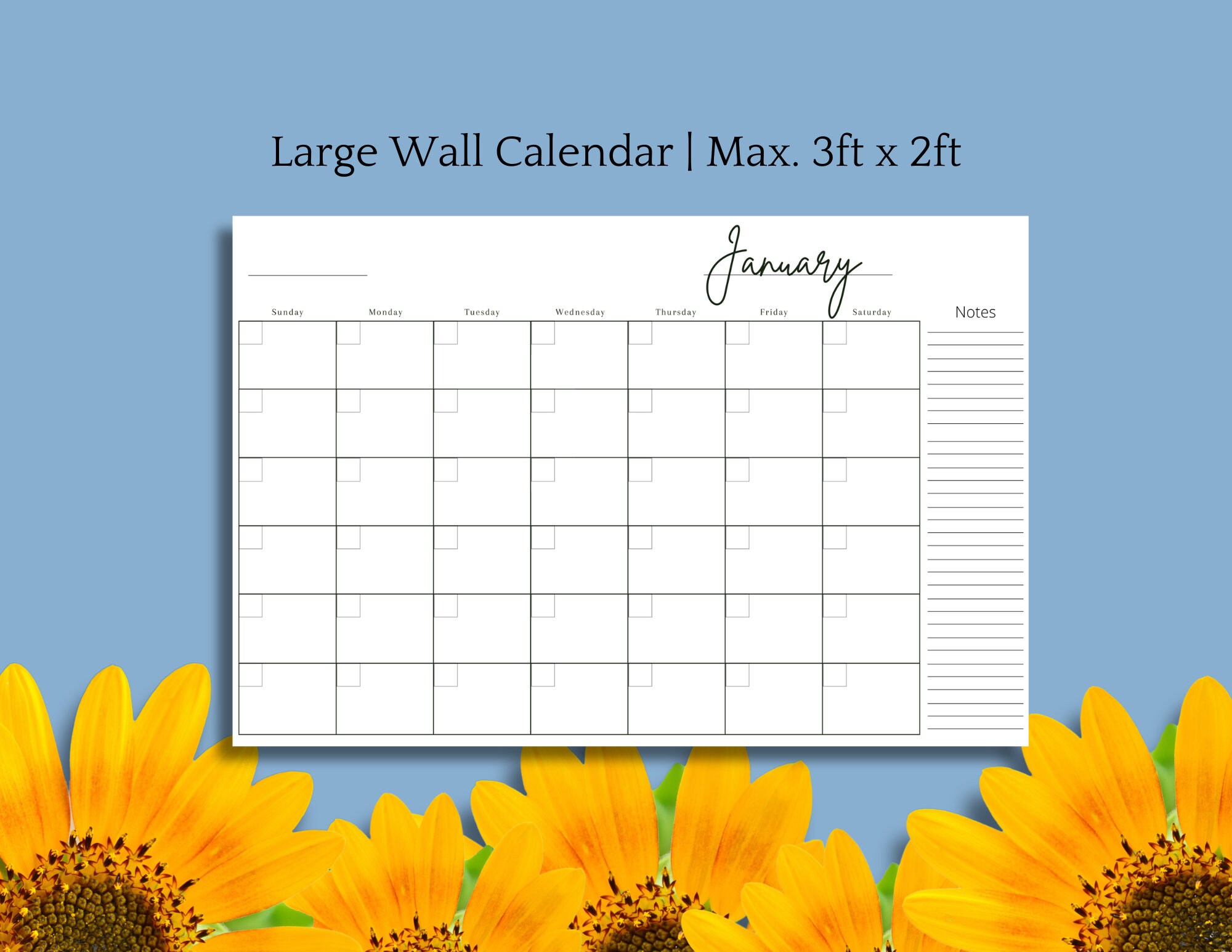 LARGE (max. 3ftx2ft) Blank Printable Calendar Download | Minimalist - Etsy