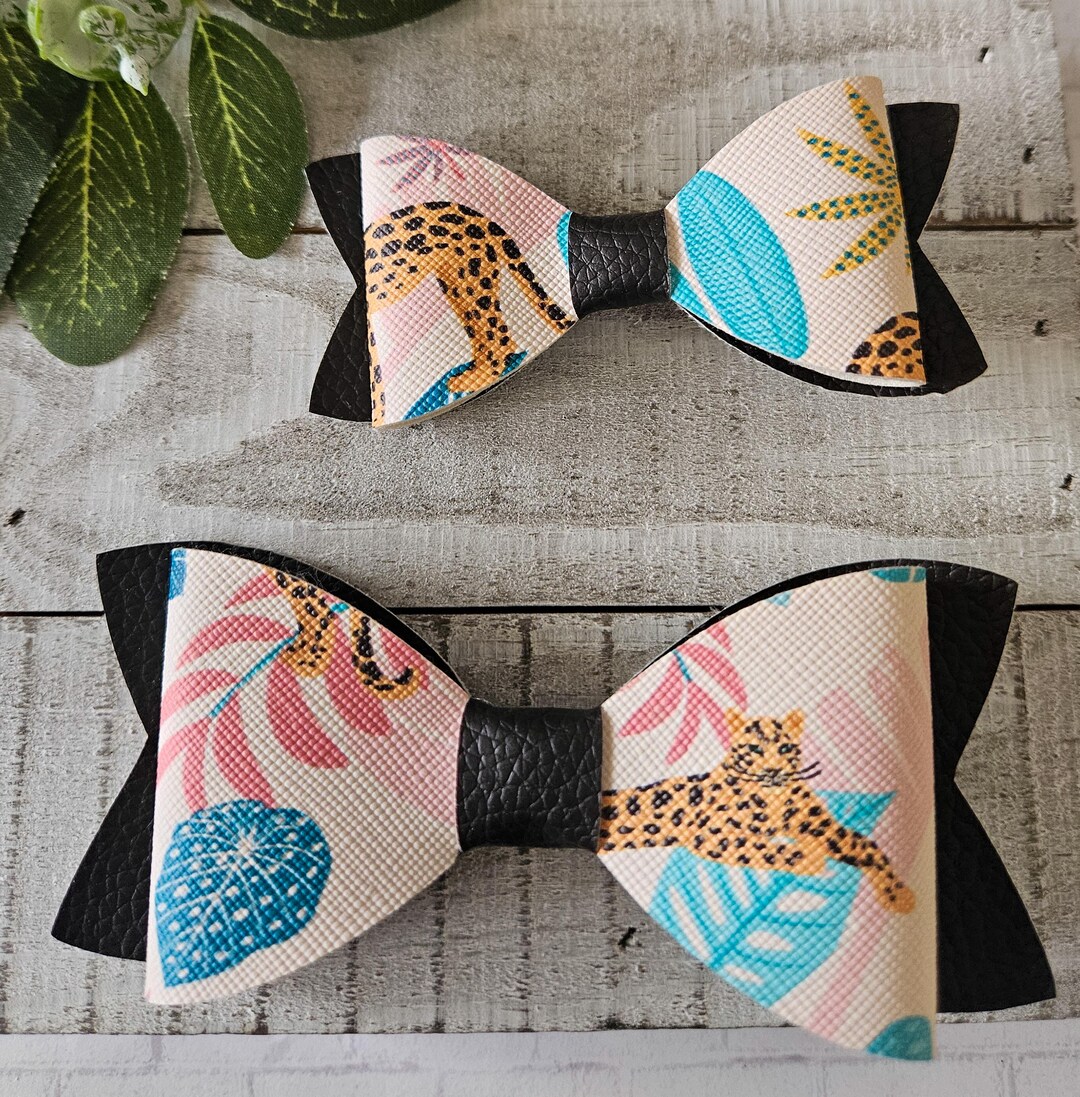 Jungle Bows, Faux Leather Bows, 4.5 Inch Bow, 3.5 Inch Bow, Toddler ...