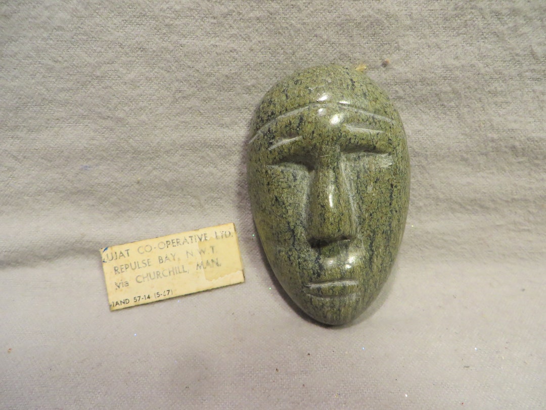 Vintage Canadian Eskimo Art Carved Stone "mask" With Original Paperwork ...