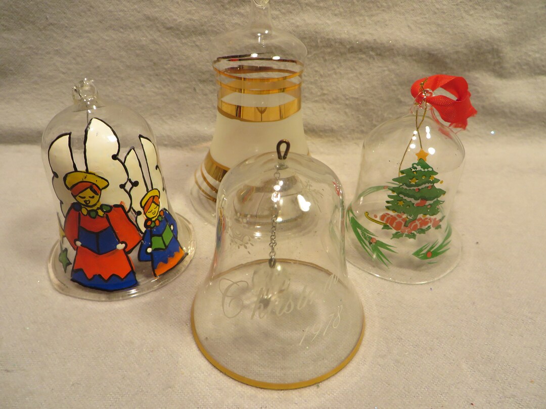 Four Vintage Small Decorated Clear Glass Bell Christmas Ornaments - Etsy