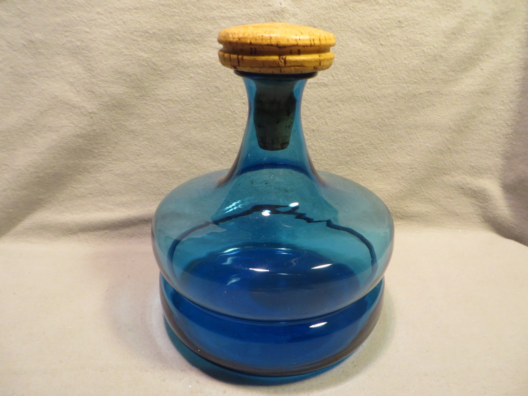 Vintage Mid Century Modern Italian Peedee (PD) Handmade Blue Glass Corked Decanter/carafe - Etsy