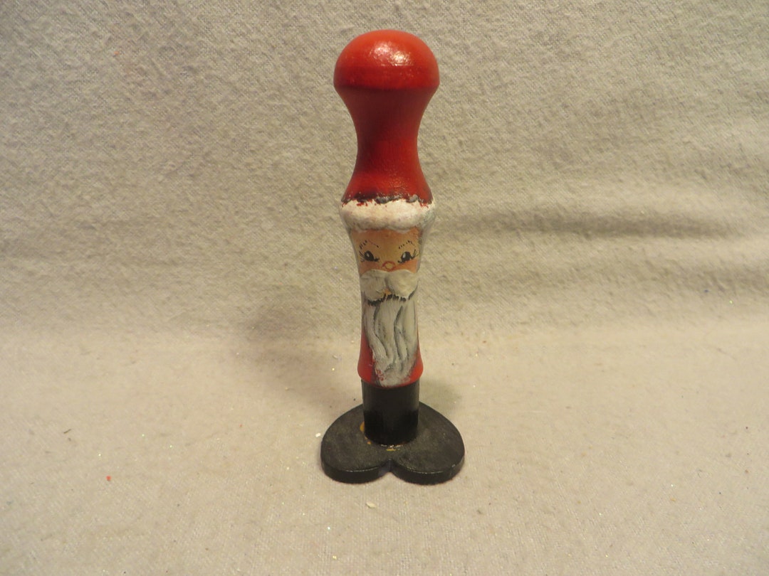 Vintage Hand Painted Folk Art Santa - Wood Peg Figurine - Etsy