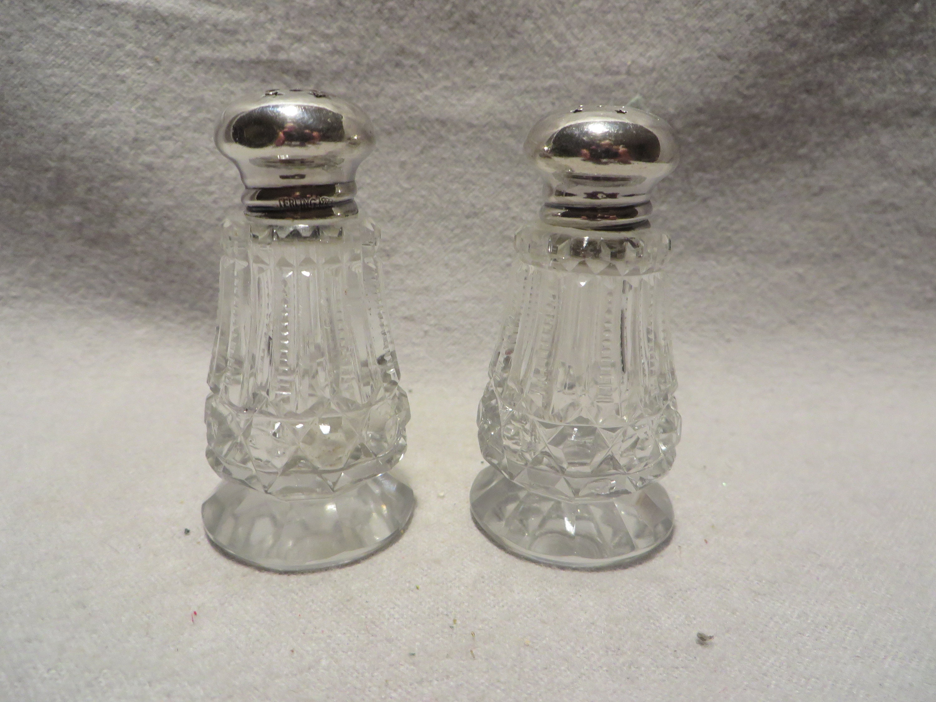Antique Brilliant Cut Glass Salt & Pepper Shakers With Sterling Silver ...