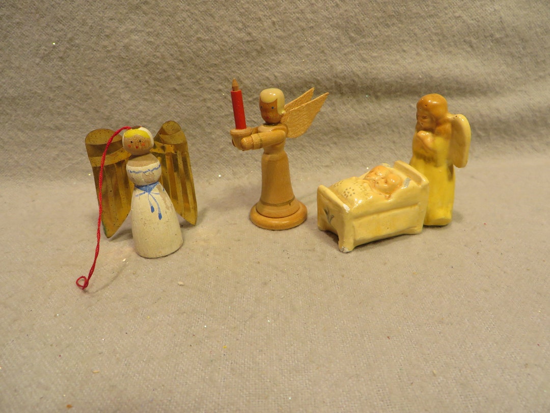 Vintage Miniature Angel Grouping Plaster Guardian Angel and Erzgebirge ...