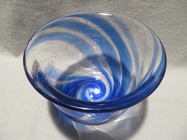 Vintage Jim Bush Hand Crafted Blue and Clear Swirl Art Glass | Etsy