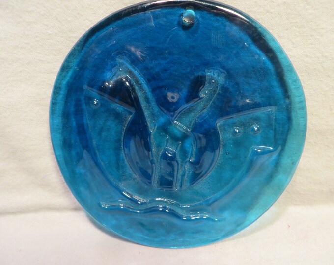 Vintage Holmegaard Denmark Blue Glass Noah's Ark Giraffes Suncatcher by ...