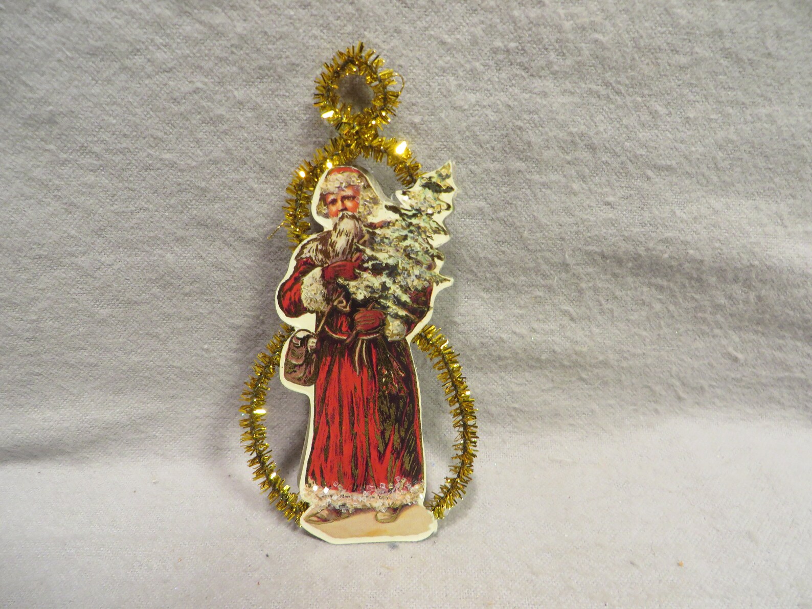 Gold Tinsel and Paper Cutout Santa Dresden Style Christmas Ornament ...