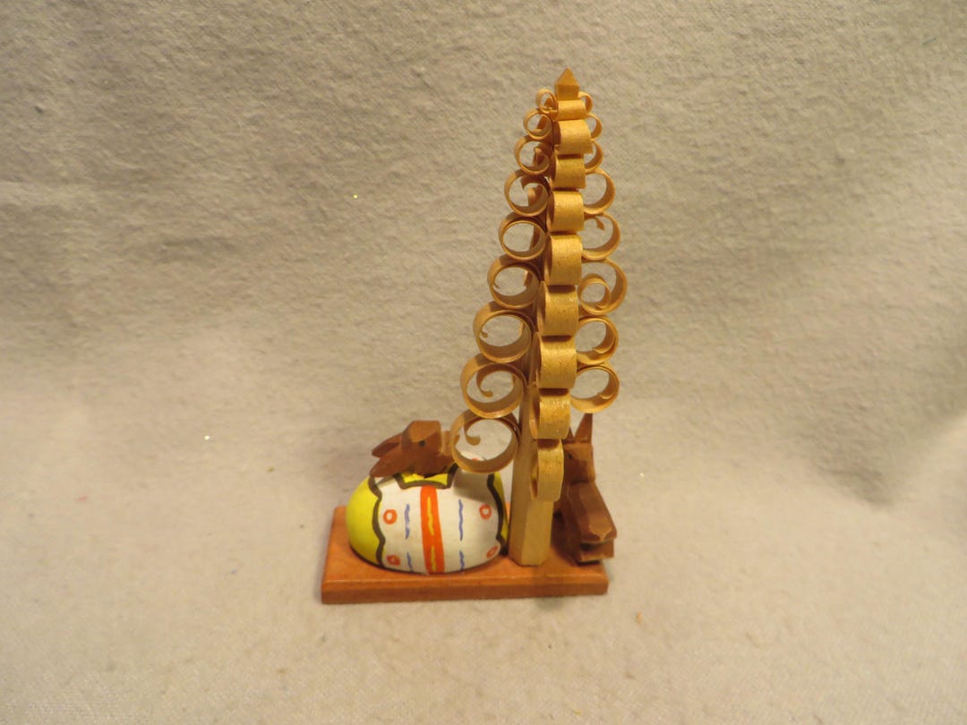 Vintage Emil Helbig Erzgebirge Carved Wood Easter Scene Curly Wood Tree ...