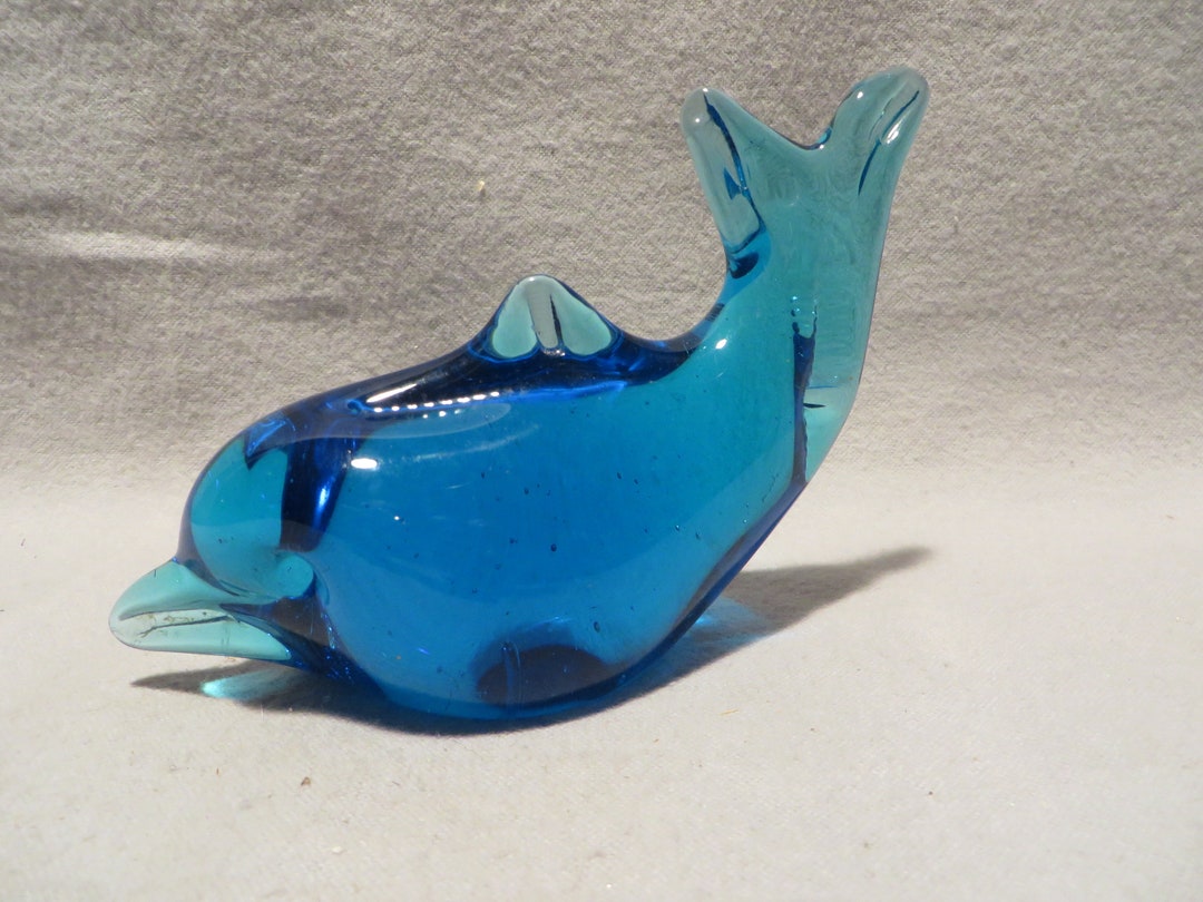 Vintage Hand Crafted Blue Glass Dolphin Figurine - Etsy