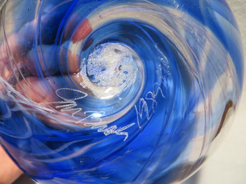 Vintage Jim Bush Hand Crafted Blue and Clear Swirl Art Glass | Etsy