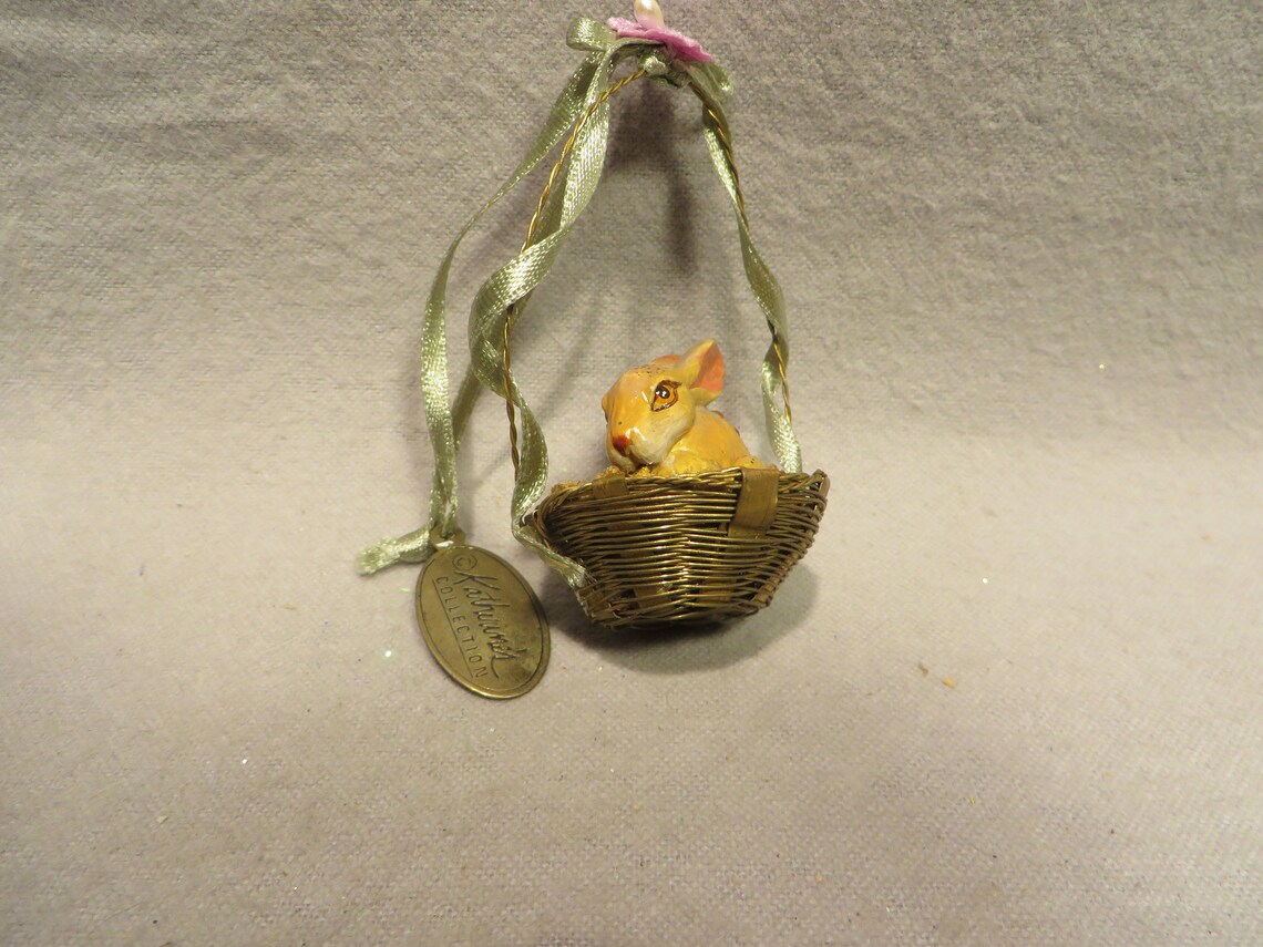 Vintage Katherine's Collection Enameled Rabbit in a Metal Basket ...