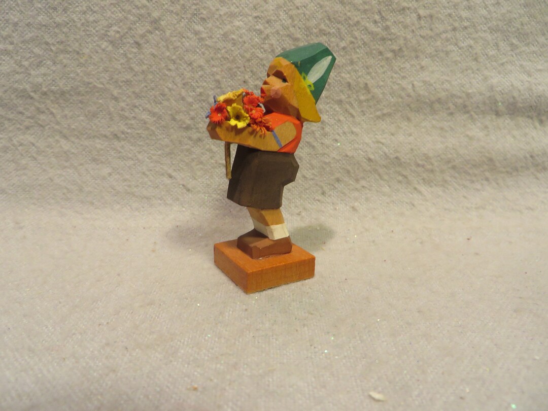 Vintage Emil Helbig Carved Wood Figurine: Boy With Flowers - Etsy